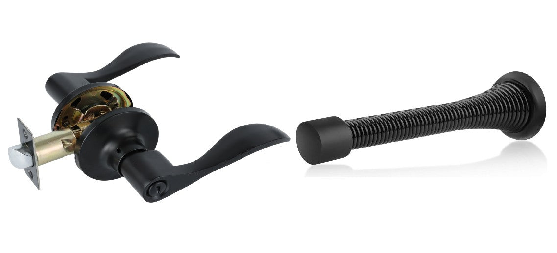 Door Lever , Wave Style , Passage , w/Door Stop , Matte Black ...